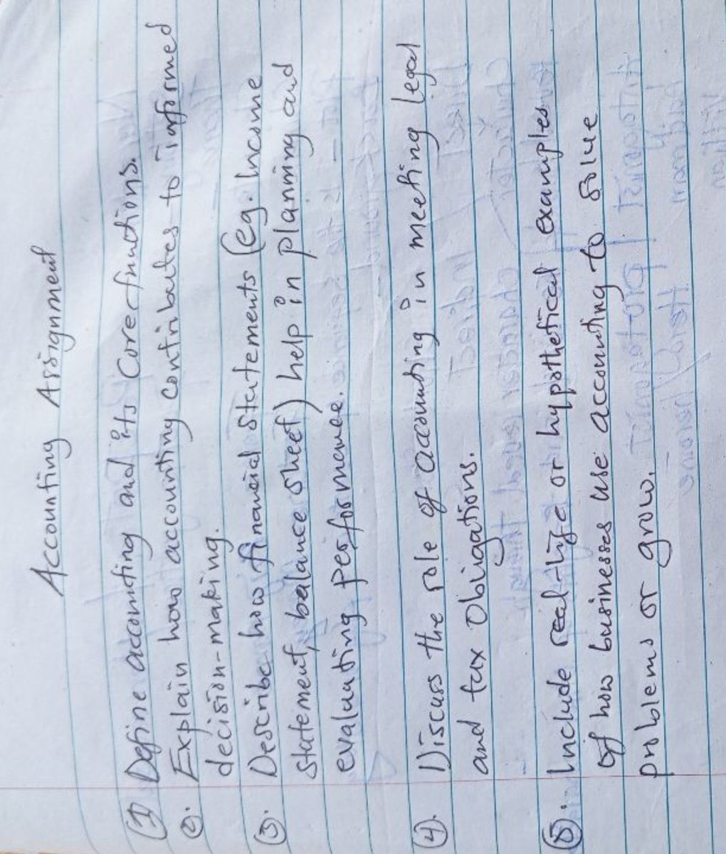Accounting Assignment Define accounting and its core functions. Explain