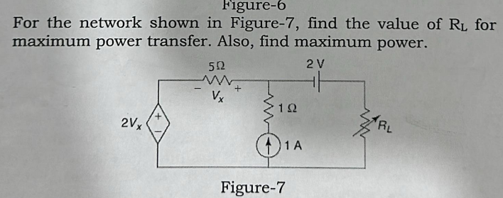 For the network shown in Figure-7, find the value of RL for maximum power..