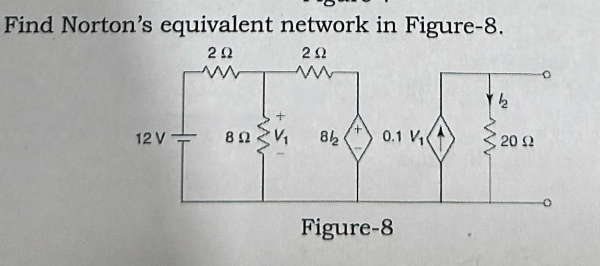 Find Norton's equivalent network in Figure-8. The figure shows a circuit