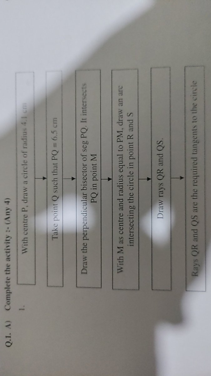 Q.1. A) Complete the activity :- (Any 4) With centre P, draw a circle of..