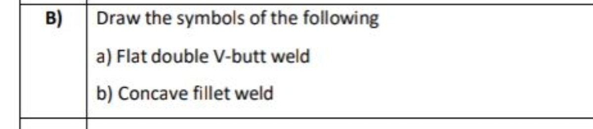 Draw the symbols of the following: a) Flat double V-butt weld b) Concave