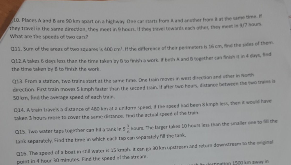 Places A and B are 90 km apart on a highway. One car starts from A and an..