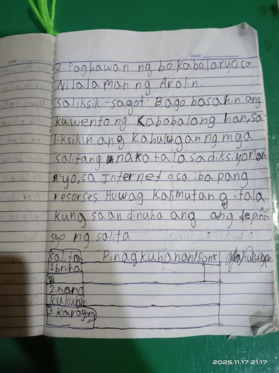 Paghawan ng bokabularyo sa Nilalaman ng Aralin: Saliksik-sagot: Bago bas..
