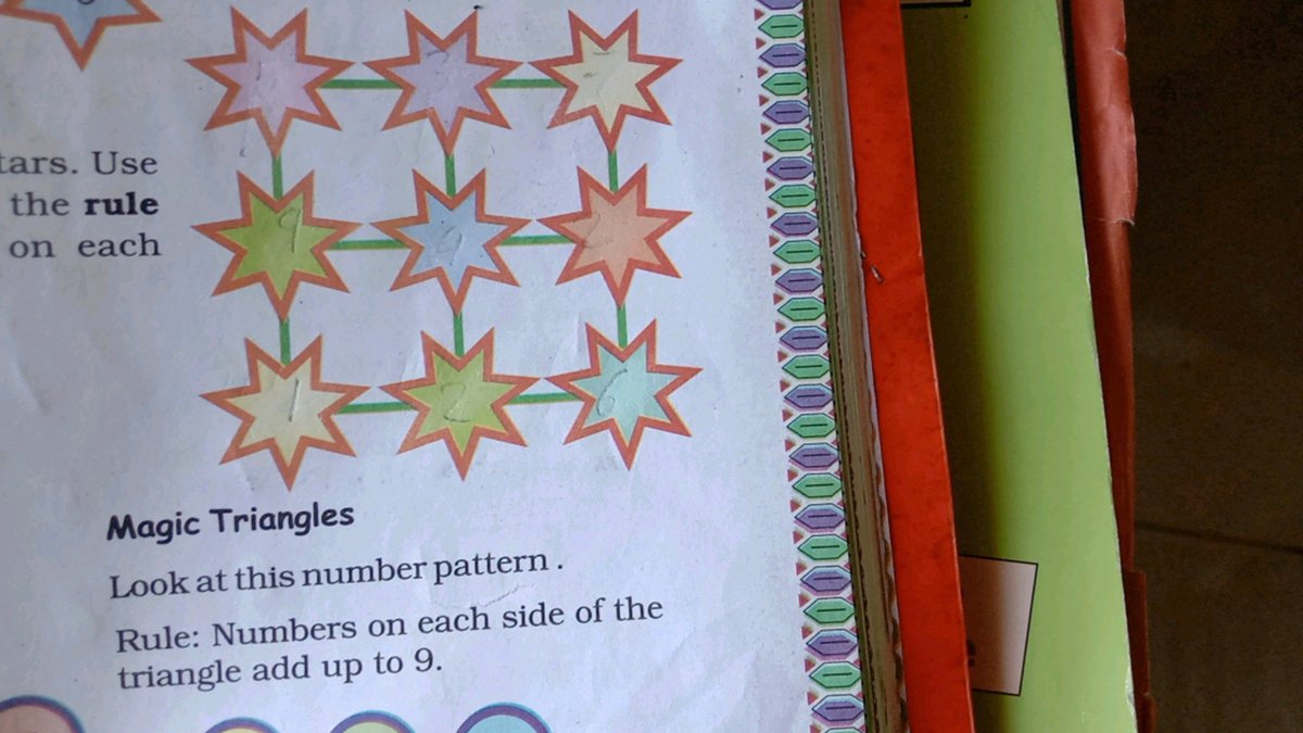 Magic Triangles Look at this number pattern. Rule: Numbers on each side o..