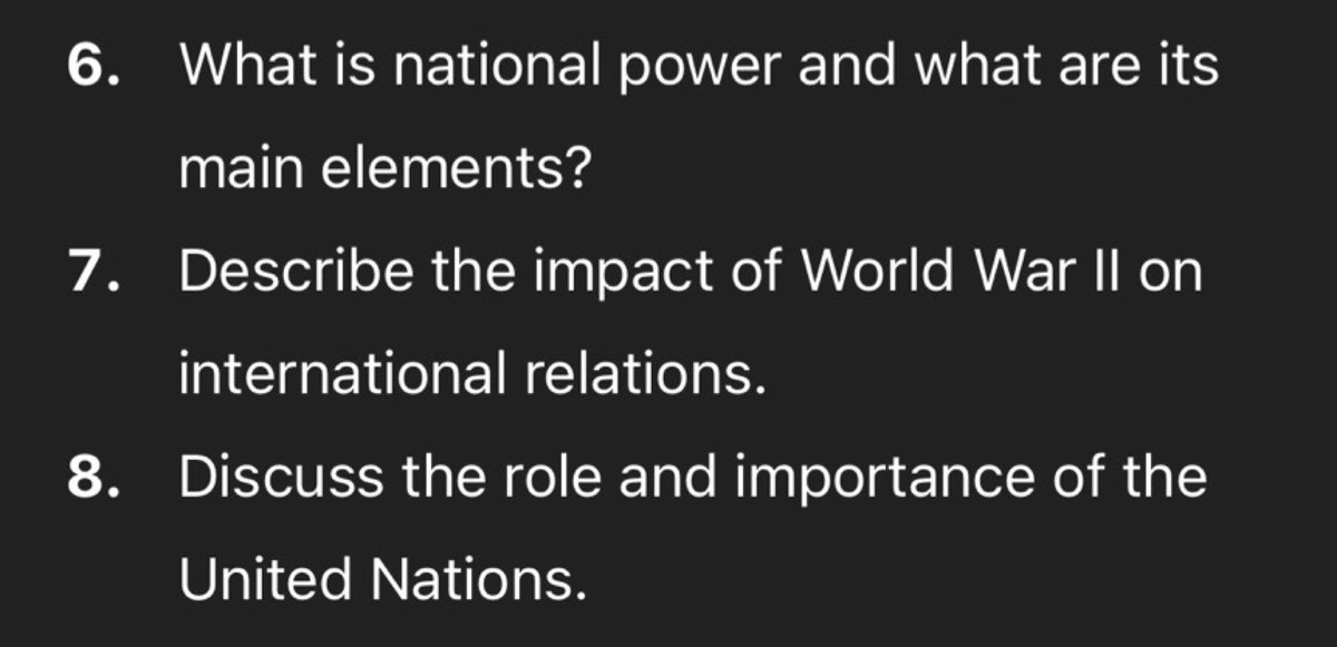 What is national power and what are its main elements? Describe the impac..