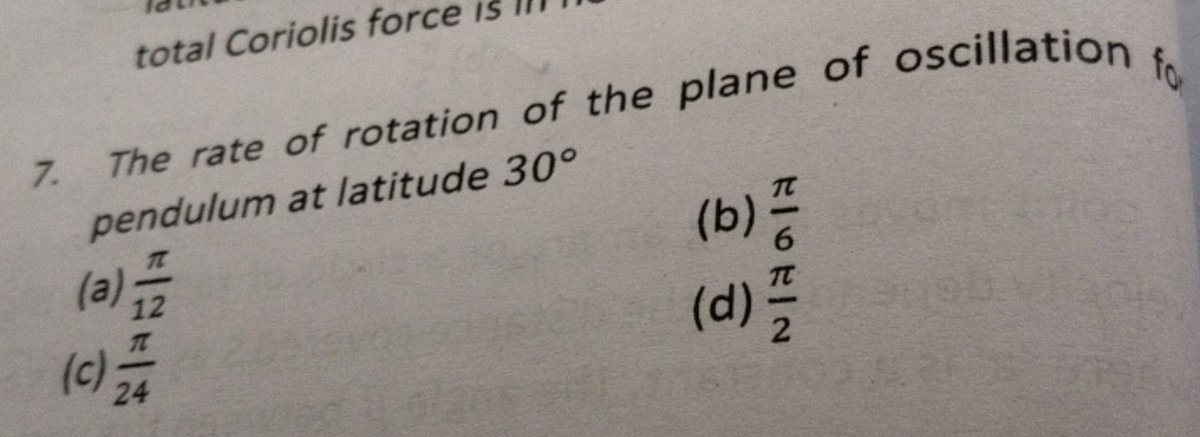 The rate of rotation of the plane of oscillation for a pendulum at latitu..