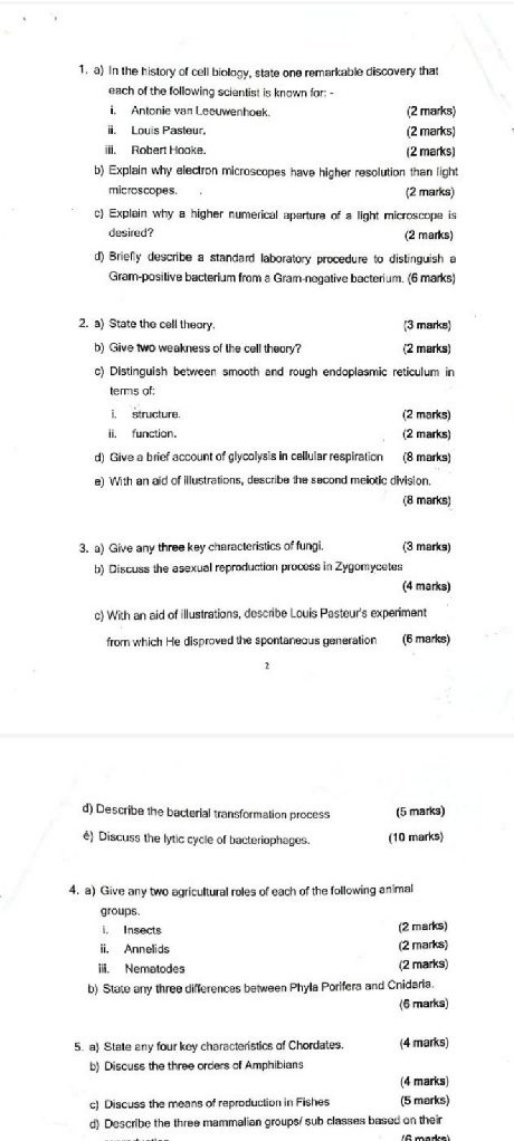 a) In the history of cell biology, state one remarkable discovery that ea..