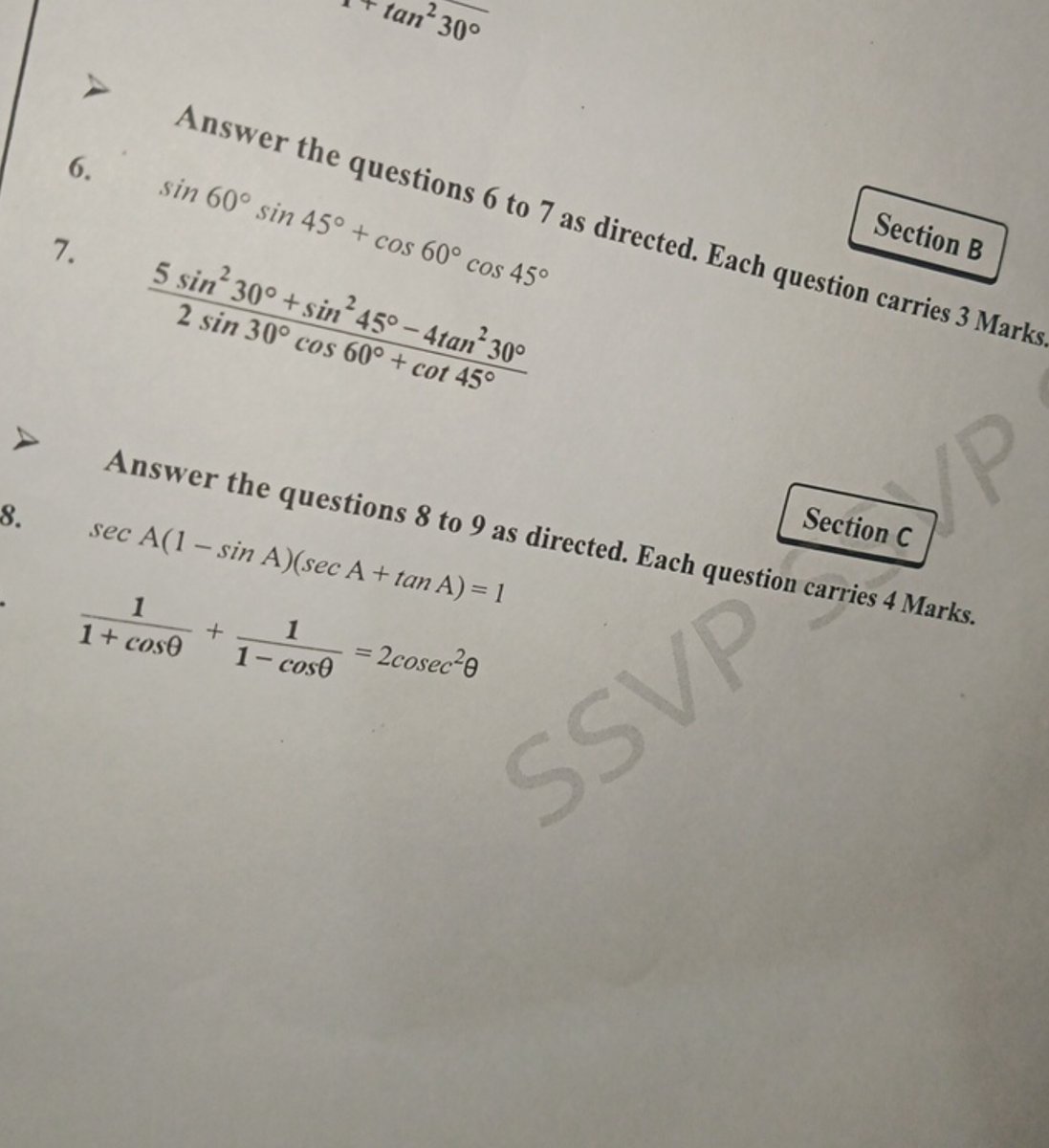 Answer the questions 6 to 7 as directed. Each question carries 3 Marks.