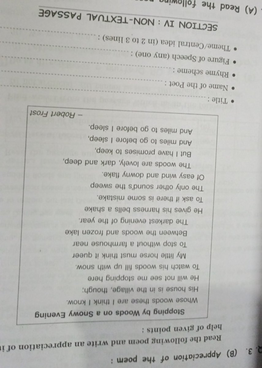 Read the following poem and write an appreciation of it with the help of