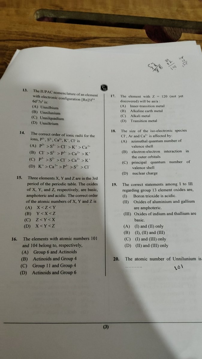 The IUPAC nomenclature of an element with electronic configuration [Rn]5f..