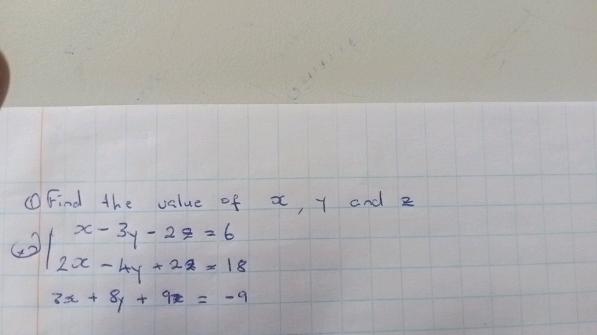 Find the value of x, y and z for the following system of equations: x