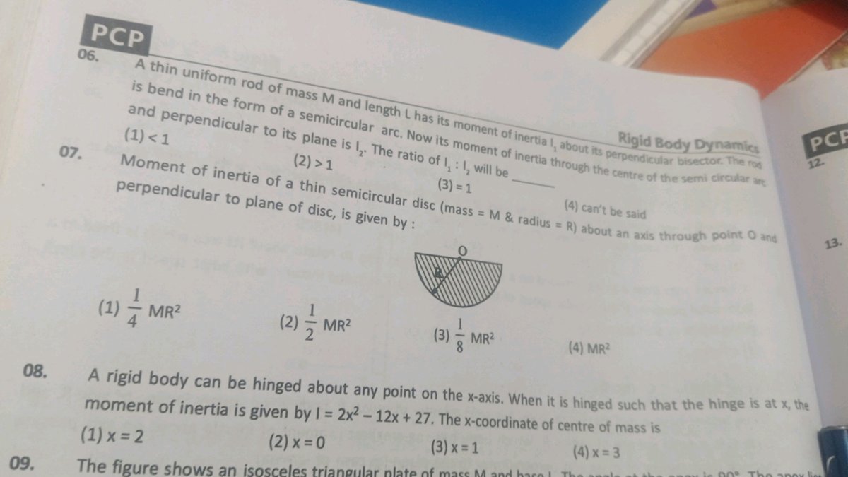 A thin uniform rod of mass M and length L has its moment of inertia I₁ ab..