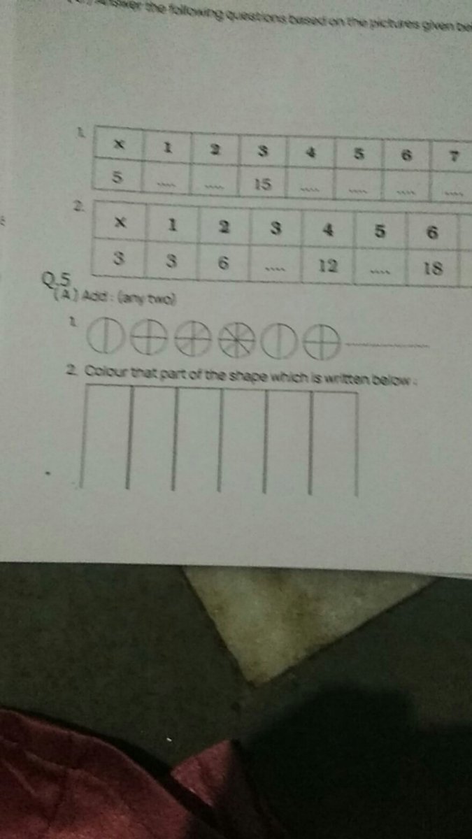 Q.5 (A) Add: (any two) [Diagrams of circles with different shaded parts]
