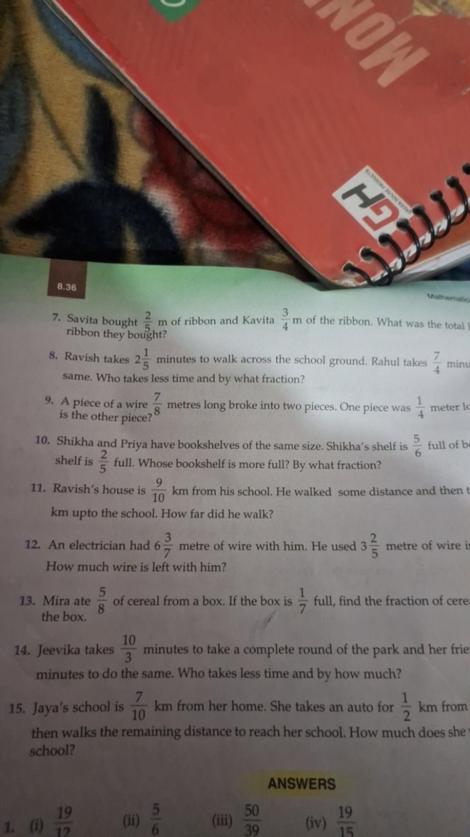 Here are a series of word problems involving fractions: Savita bought 2/..