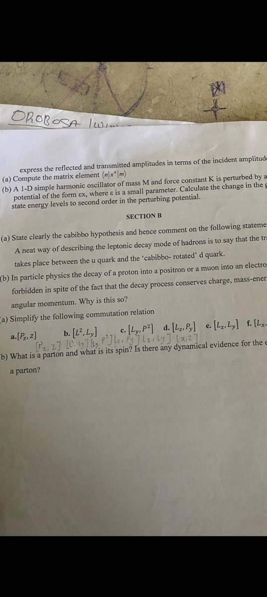 SECTION B (a) State clearly the Cabibbo hypothesis and hence comment on