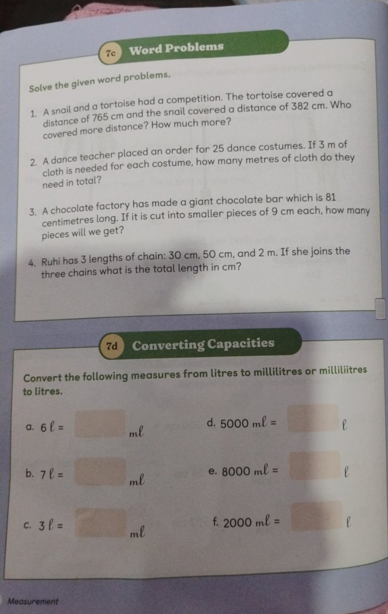 Solve the given word problems. A snail and a tortoise had a competition...