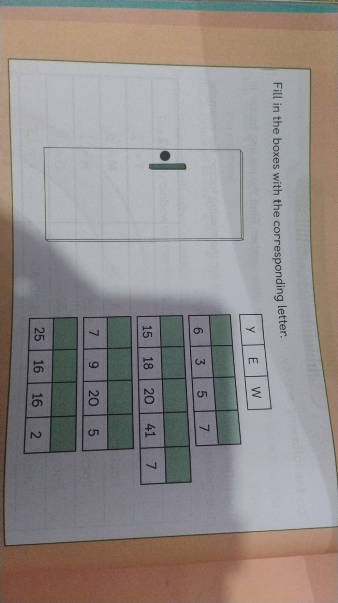 Fill in the boxes with the corresponding letter. | | Y | E | W