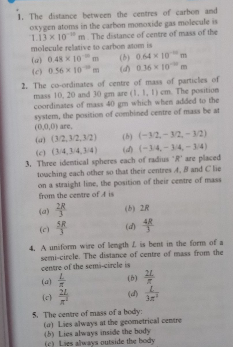 The distance between the centres of carbon and oxygen atoms in the carbon..