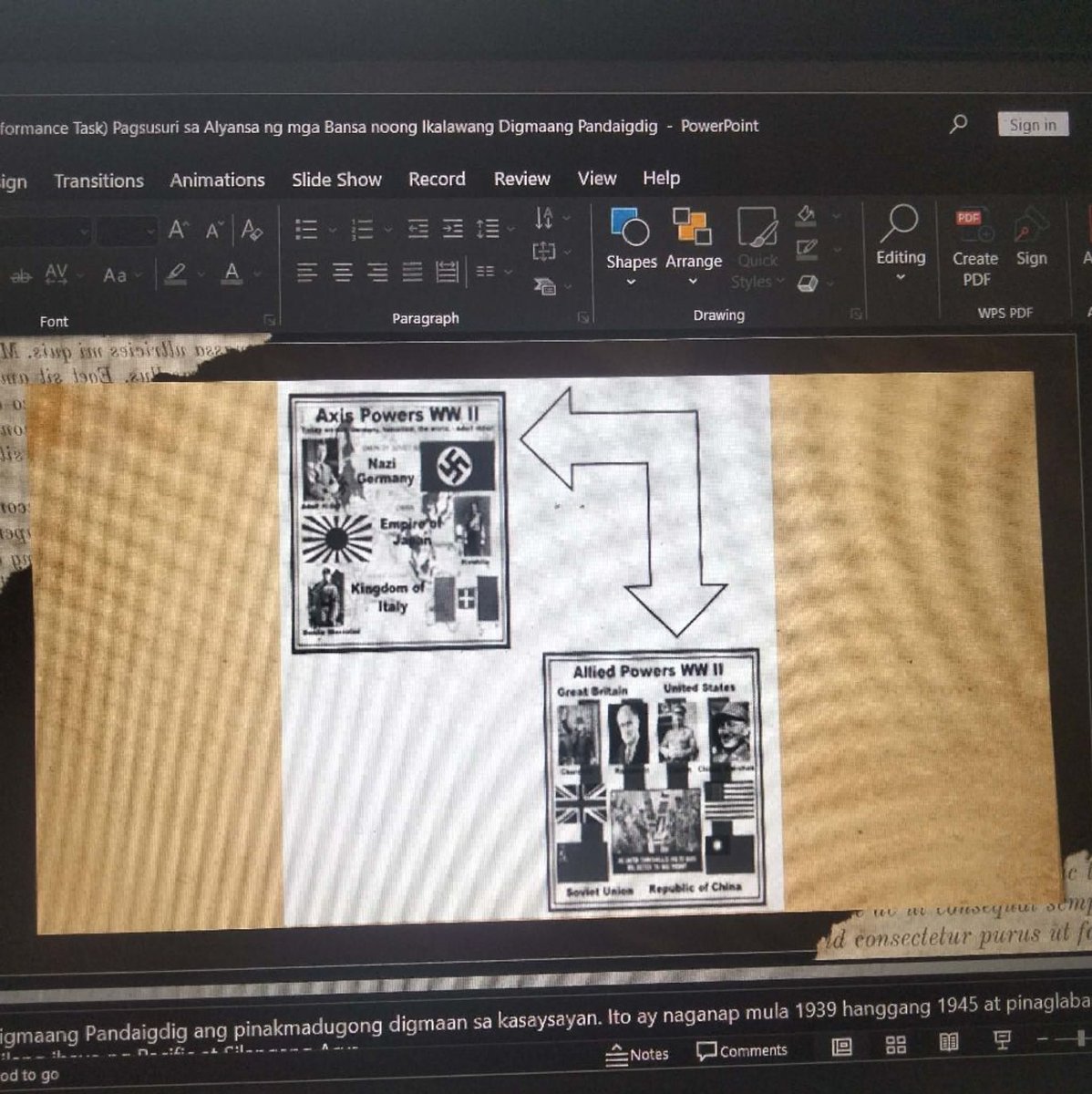 The image shows a diagram comparing the "Axis Powers WW II" and "Allied P..