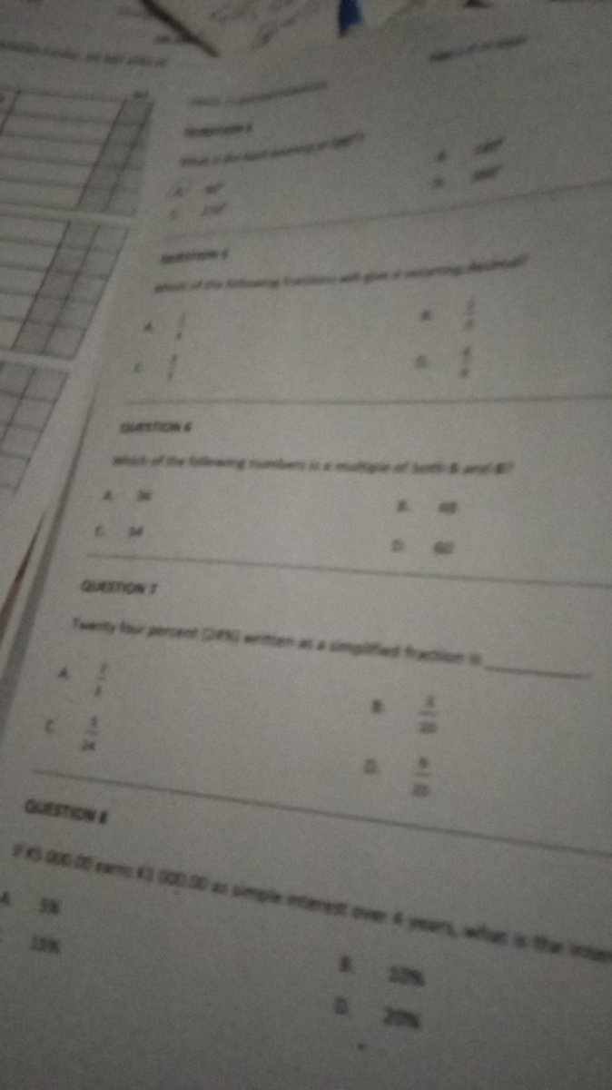 Here are a few questions from a math exam: QUESTION 5 What is the best e..