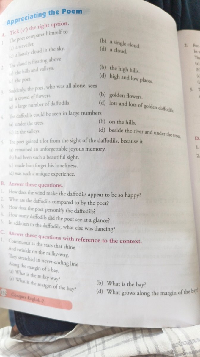 Appreciating the Poem A. Tick ( ) the right option. The poet compares hi..