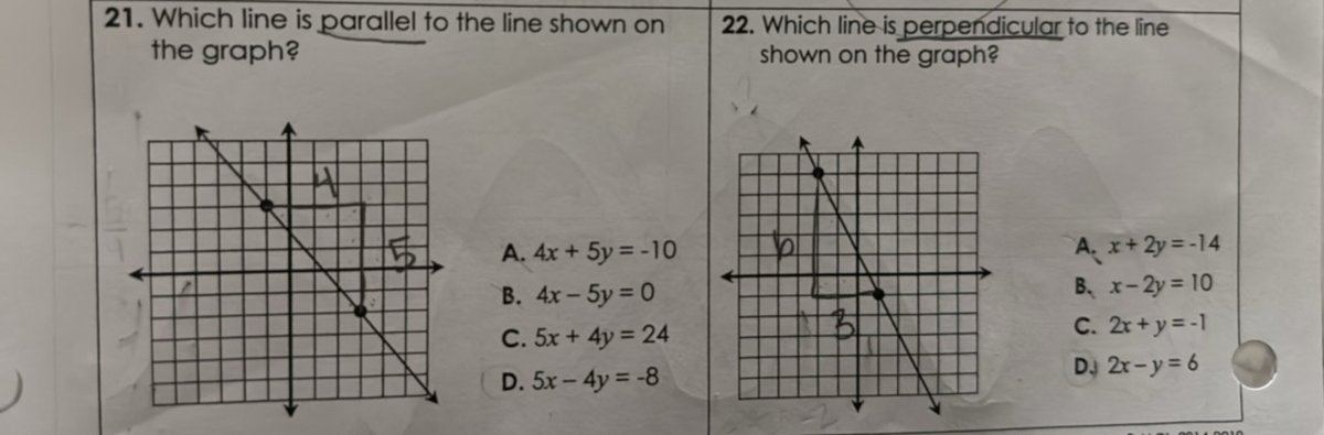 Which line is parallel to the line shown on the graph? (Graph shows a li..