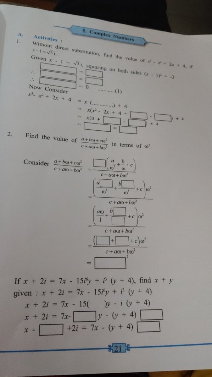 Here are three problems related to complex numbers: A. Activities: With..