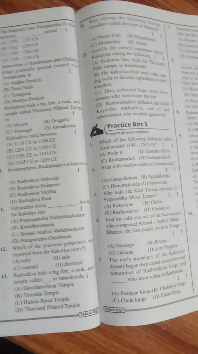Here are some multiple-choice questions related to the Kakatiya dynasty a..