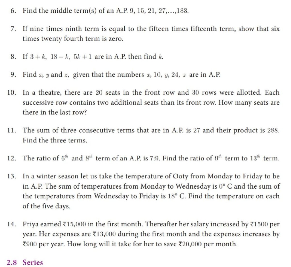Find the middle term(s) of an A.P. 9, 15, 21, 27,...,183. If nine times n..