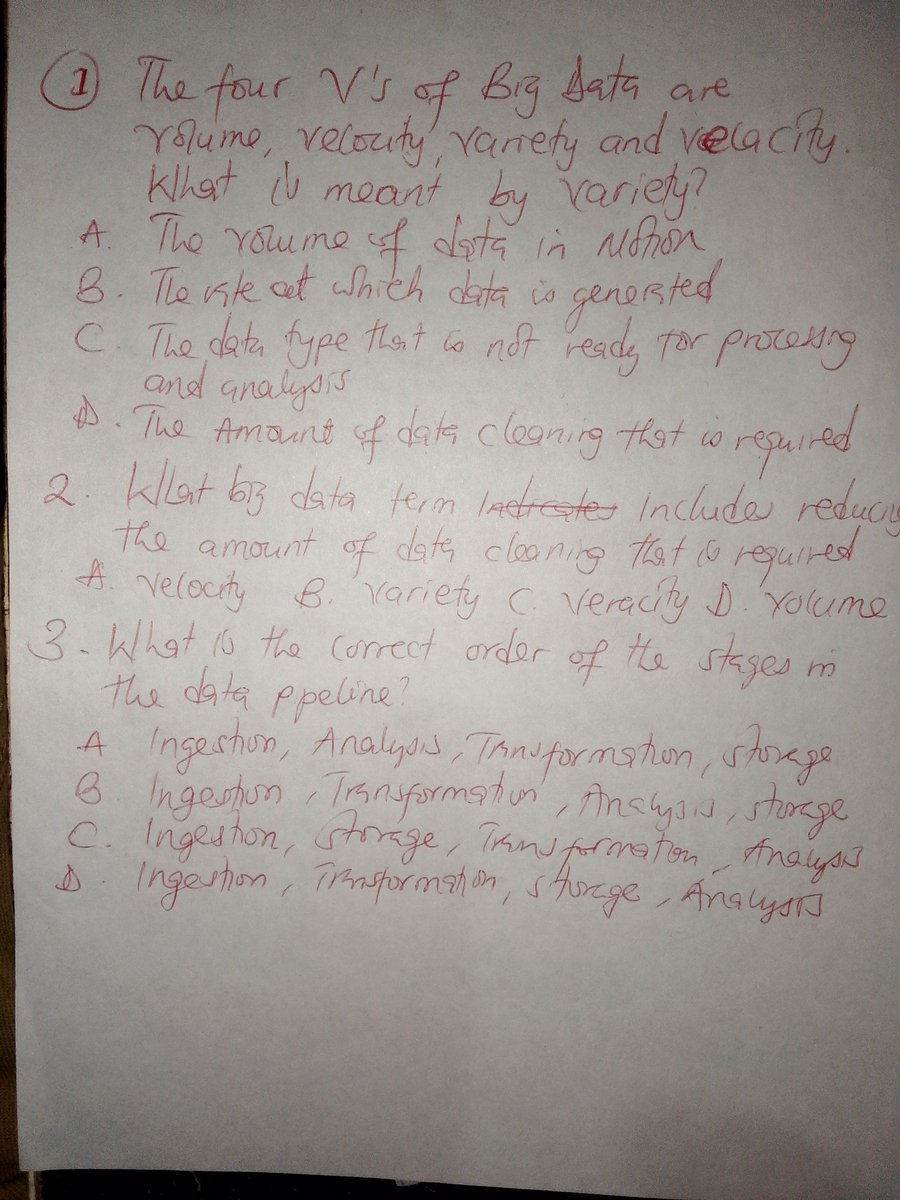 The four V's of Big Data are Volume, Velocity, Variety, and Veracity. Wha..