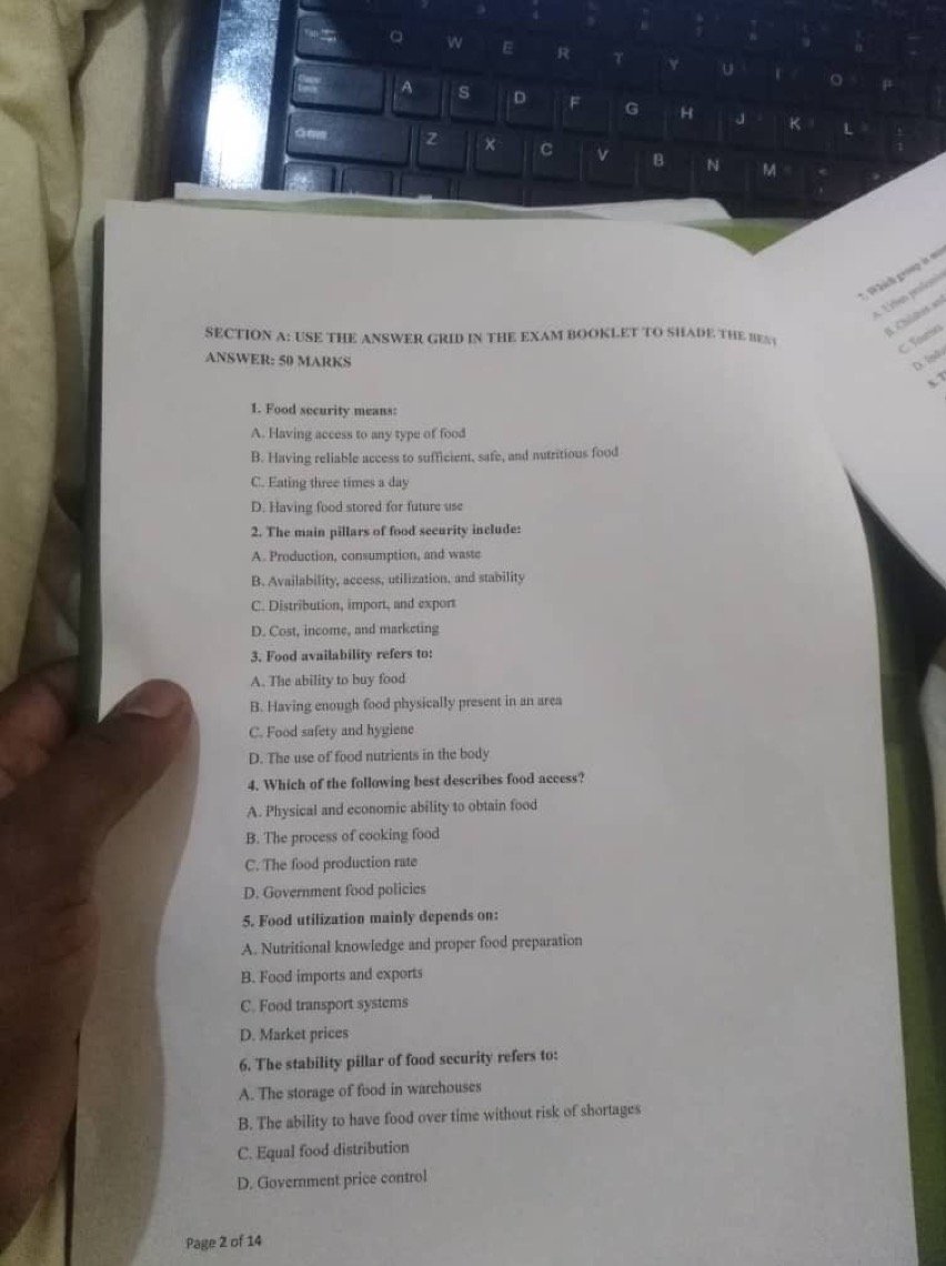 SECTION A: USE THE ANSWER GRID IN THE EXAM BOOKLET TO SHADE THE BEST ANSW..