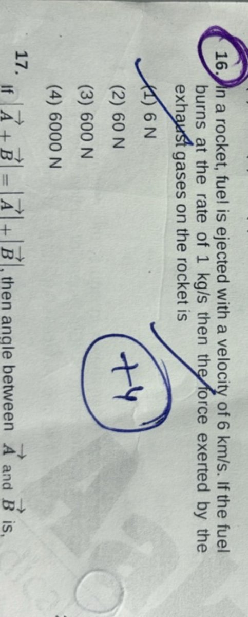 In a rocket, fuel is ejected with a velocity of 6 km/s. If the fuel burns..