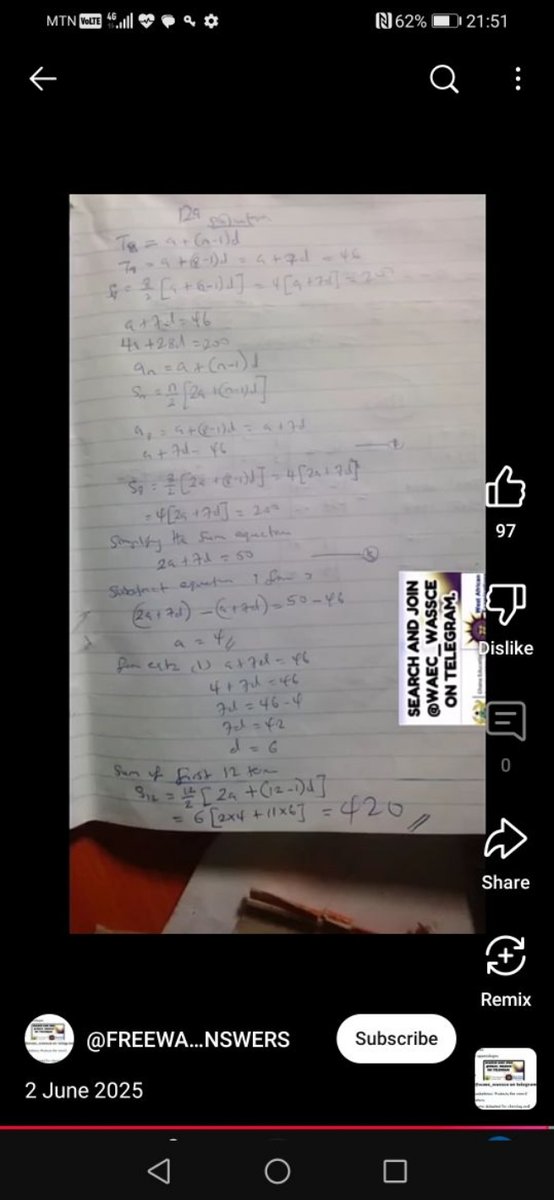 The image shows a handwritten solution to a mathematics problem involving..