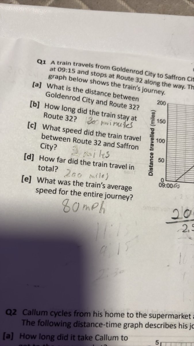 Q1 A train travels from Goldenrod City to Saffron City at 09:15 and stops..