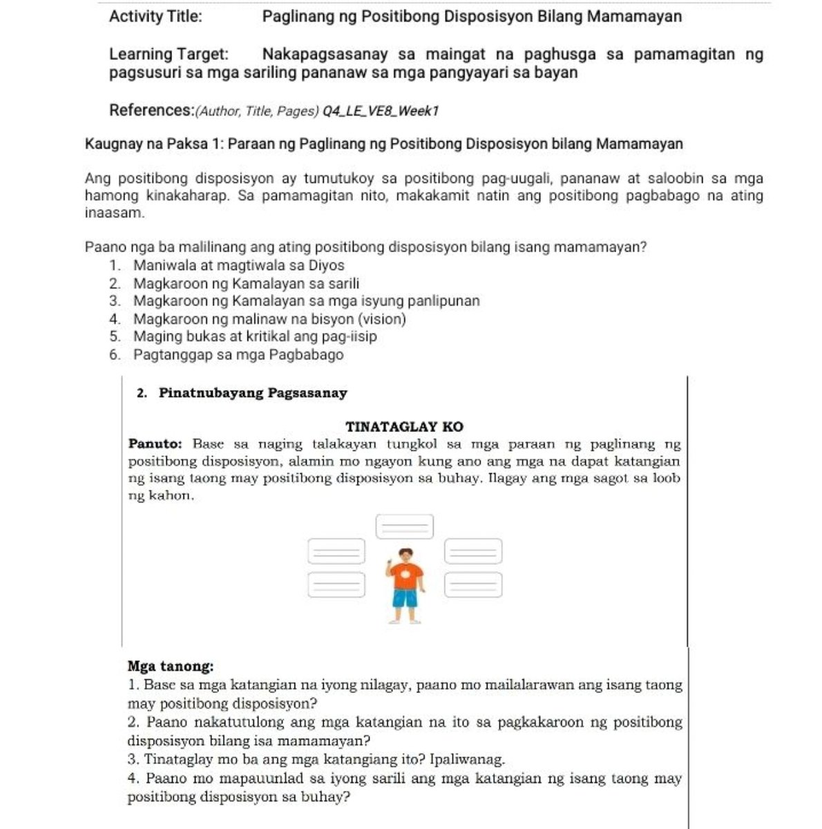 Activity Title: Paglinang ng Positibong Disposisyon Bilang Mamamayan Lea..