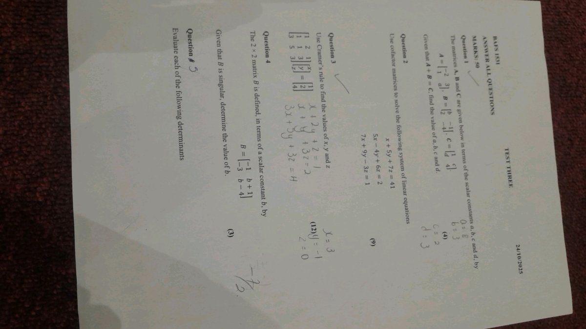 BAFS 1531 TEST THREE 24/10/2025 ANSWER ALL QUESTIONS MARKS: 50 Question