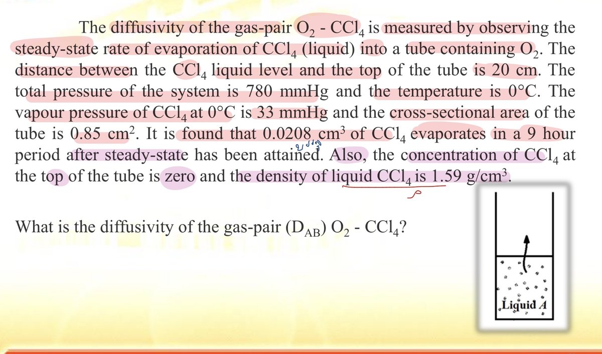 The diffusivity of the gas-pair O2 - CCl4 is measured by observing the st..