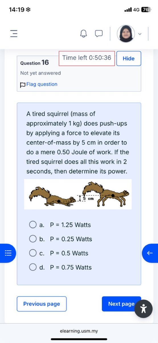 A tired squirrel (mass of approximately 1 kg) does push-ups by applying a..