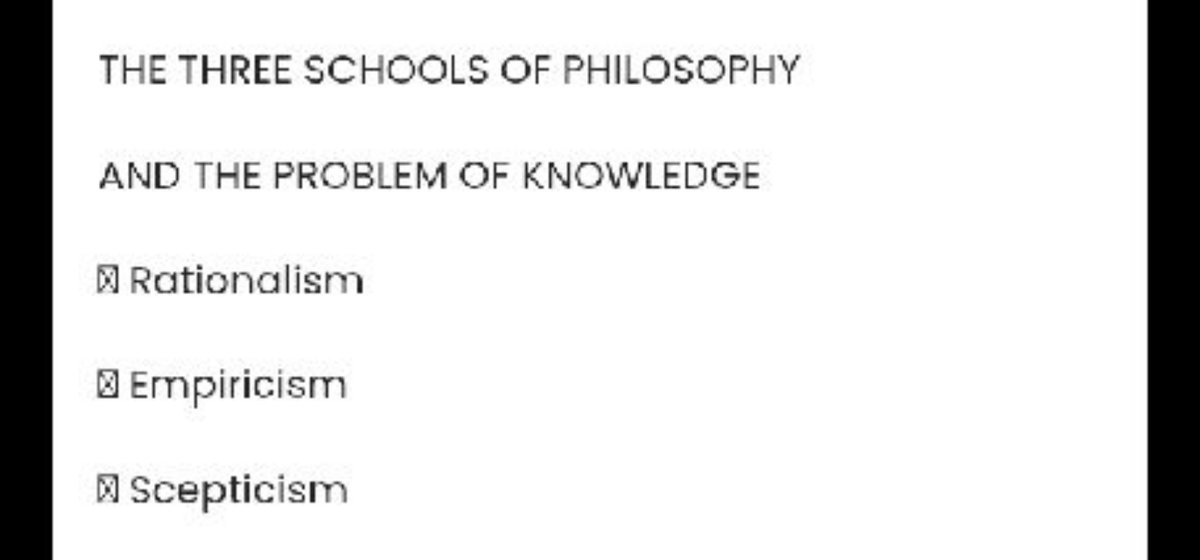 THE THREE SCHOOLS OF PHILOSOPHY AND THE PROBLEM OF KNOWLEDGE ☑ Rationalis..