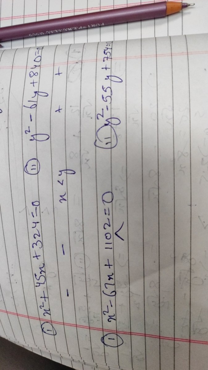 Solve the following quadratic equations: x^2 + 45x + 324 = 0 y^2 - 61y