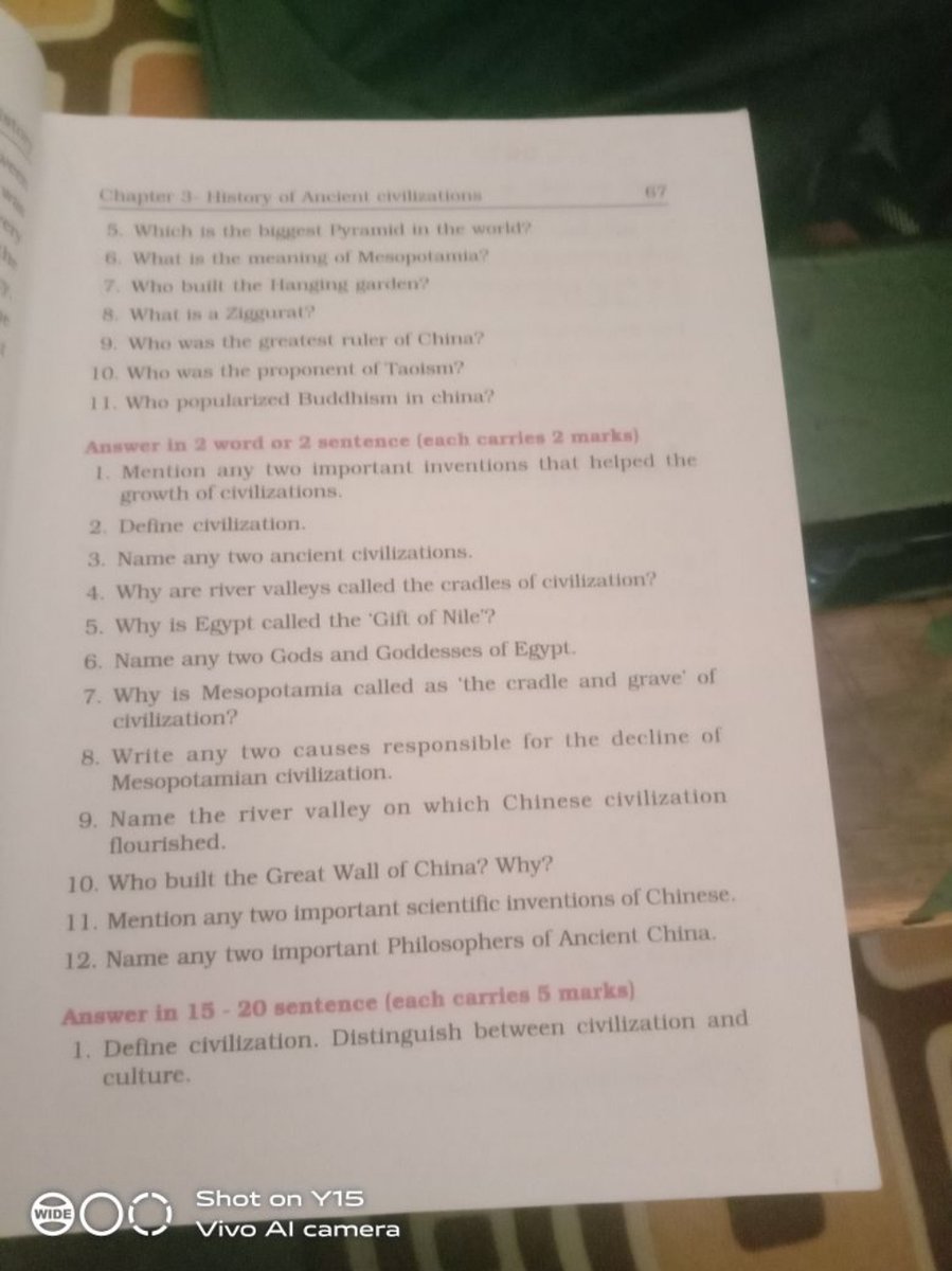 Chapter 3 - History of Ancient Civilizations Answer in 2 words or 2 sent..