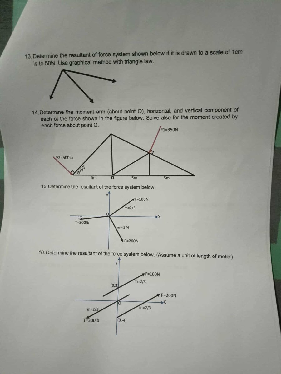 Determine the resultant of the force system shown below if it is drawn to..