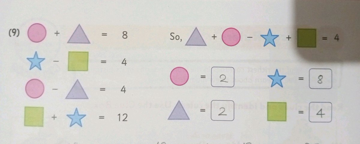 Given the following equations with shapes representing unknown values: C..