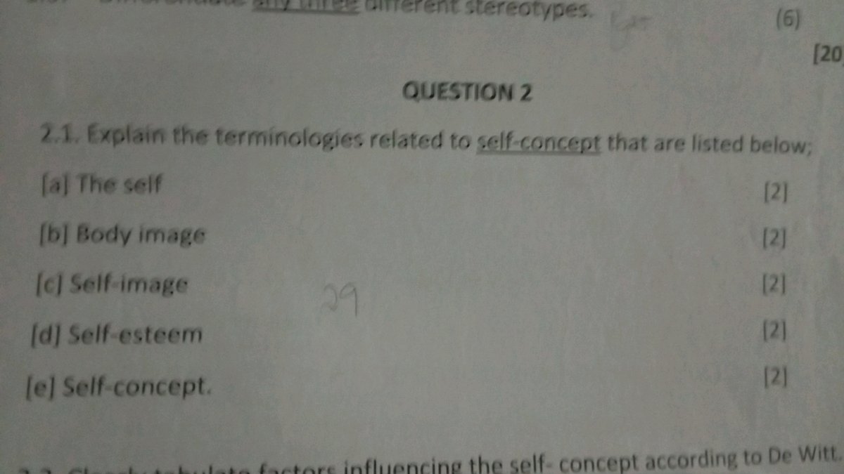 QUESTION 2 2.1. Explain the terminologies related to self-concept that a..