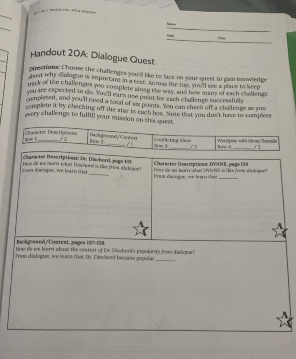 Handout 20A: Dialogue Quest Directions: Choose the challenges you'd like..