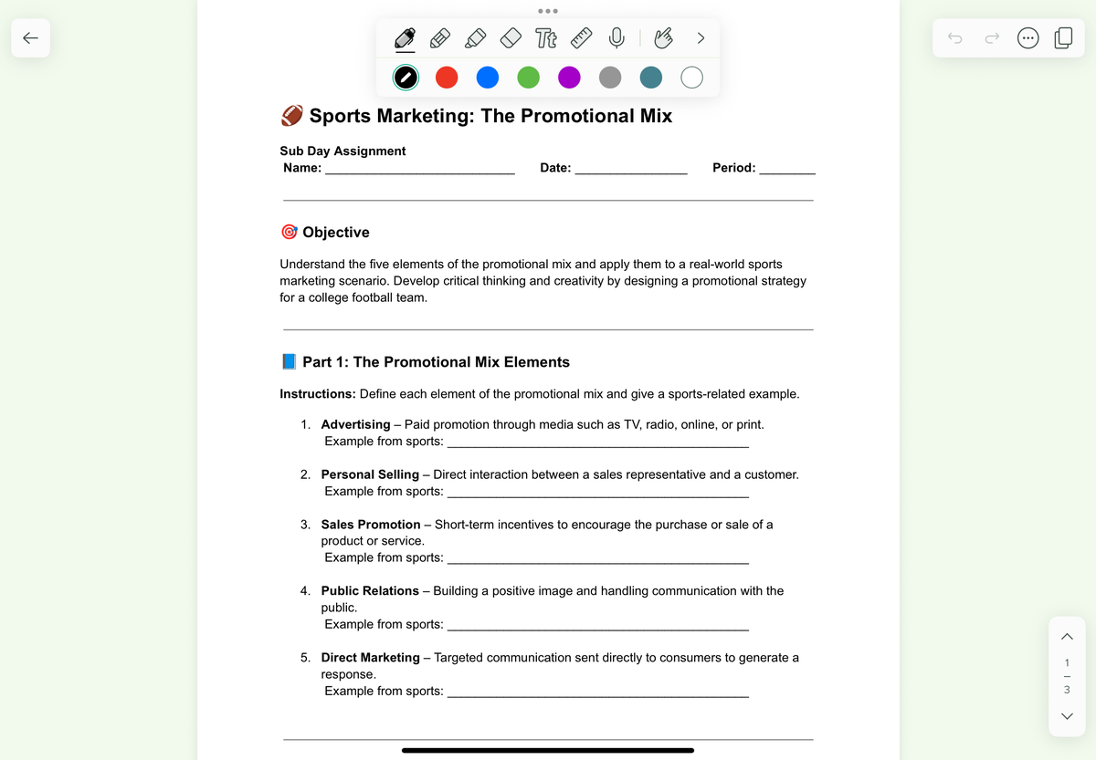 Sports Marketing: The Promotional Mix Sub Day Assignment Name: _ Date: