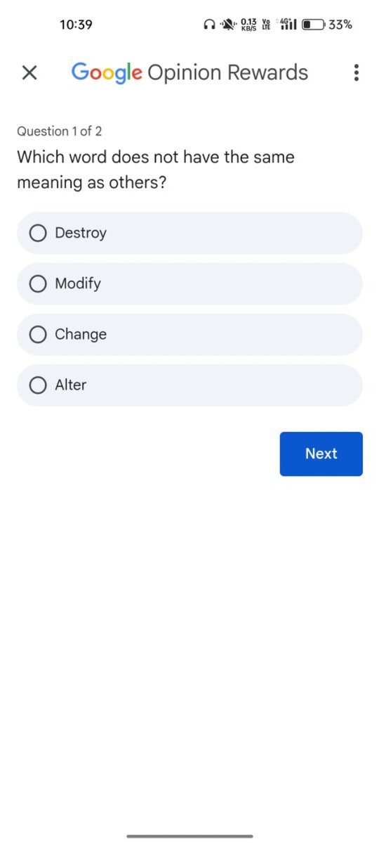 Which word does not have the same meaning as others? A. Destroy B. Modif..