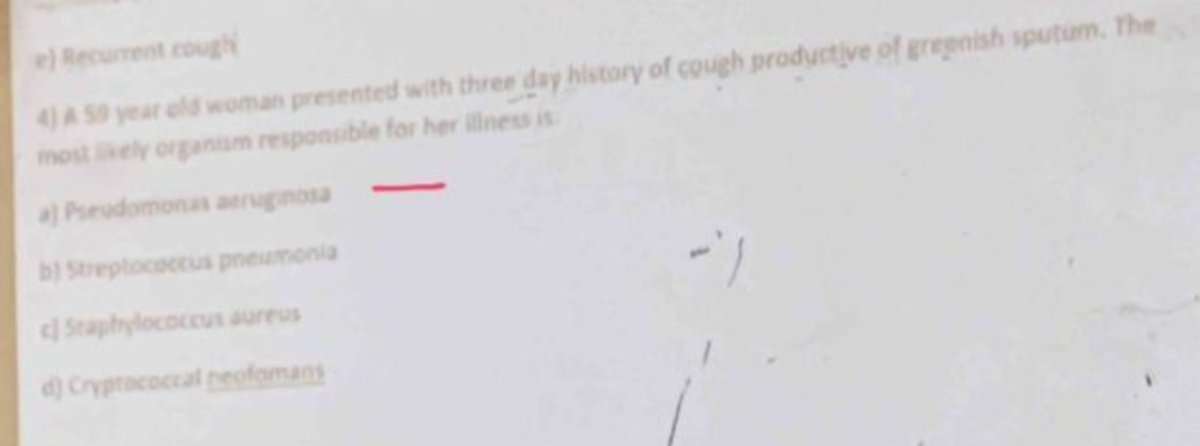 A 59-year-old woman presented with a three-day history of cough productiv..