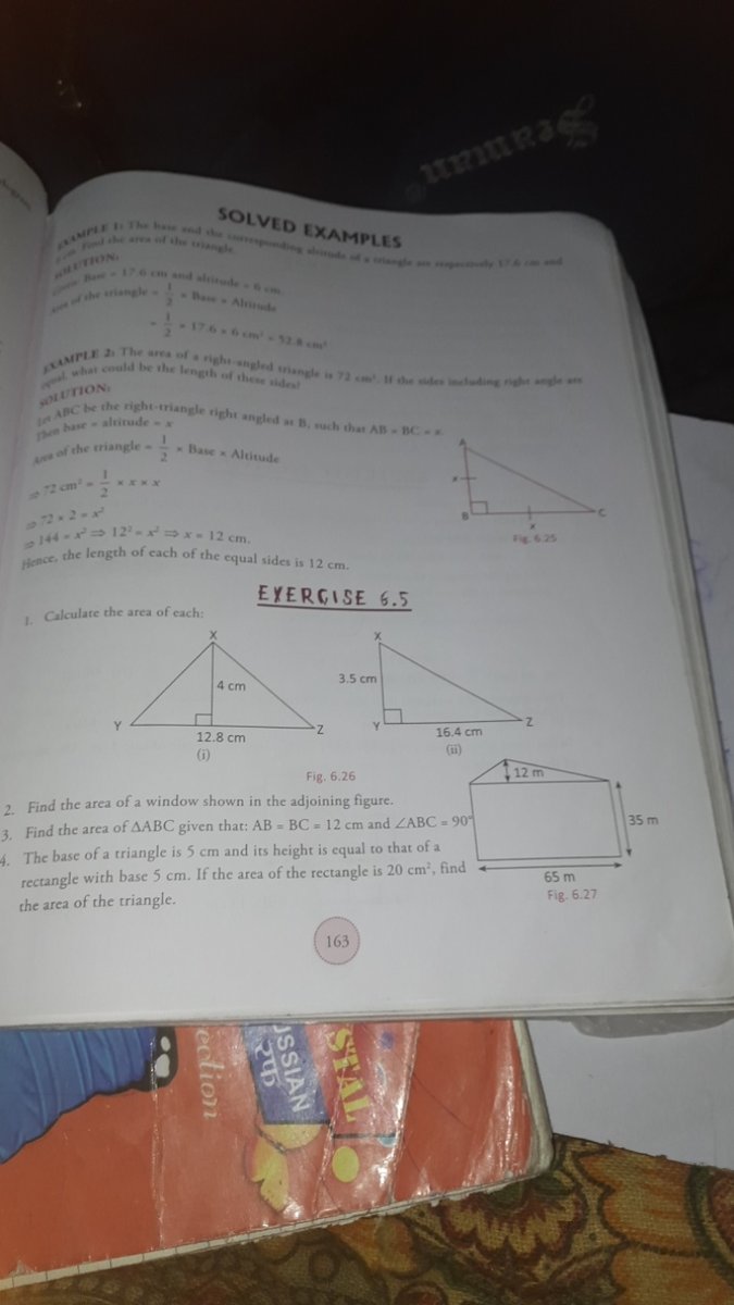 Here are the questions from EXERCISE 6.5: Calculate the area of each: