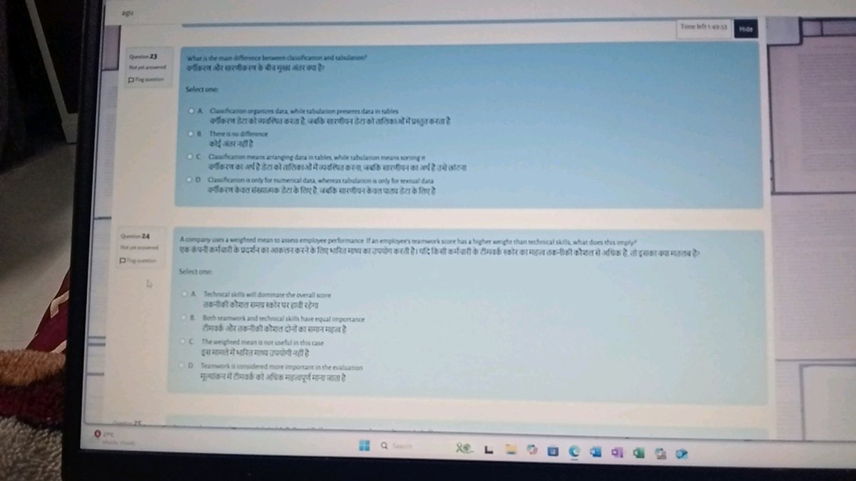 Question 23 What is the main difference between classification and tabula..